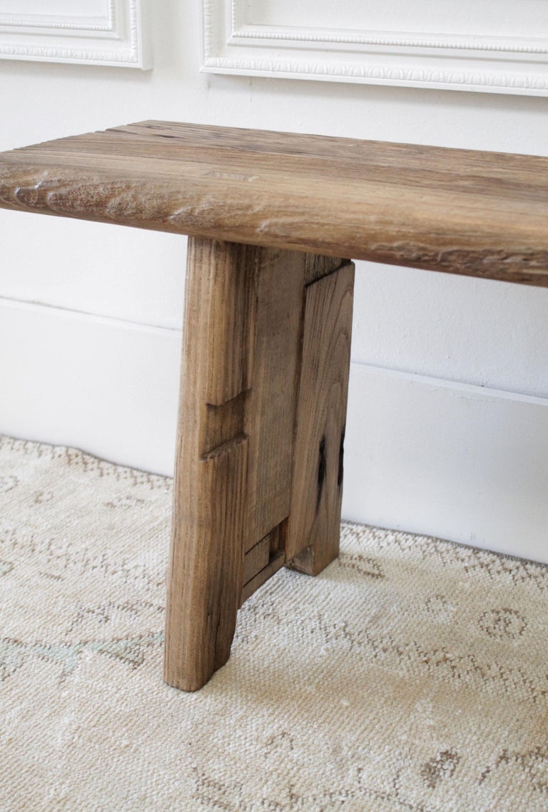 Vintage Reclaimed Natural Elmwood Bench with Wide Seat at 1stDibs