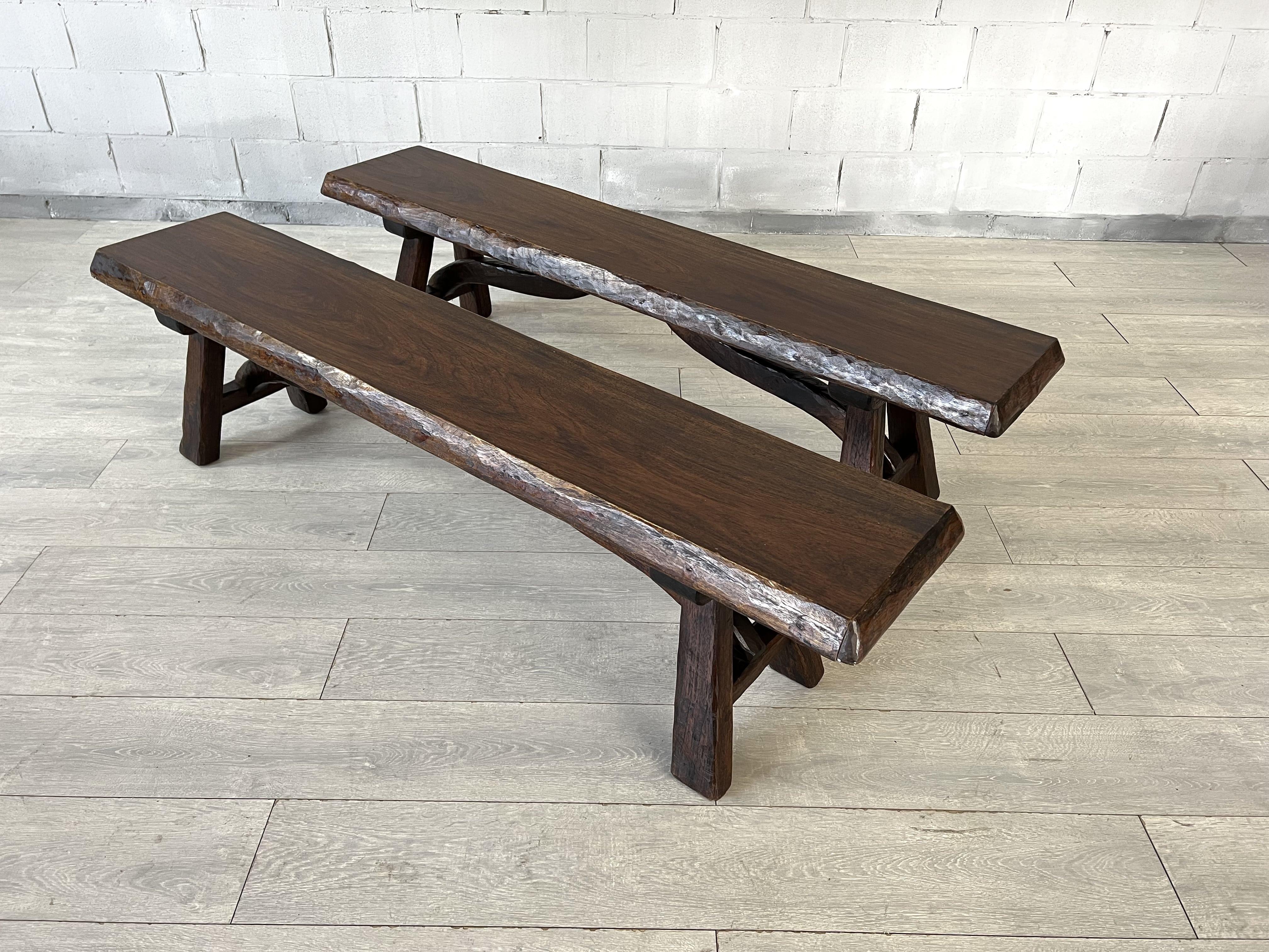 Vintage Reclaimed Teak Brutalist Live Edge Benches - a Pair For Sale at ...