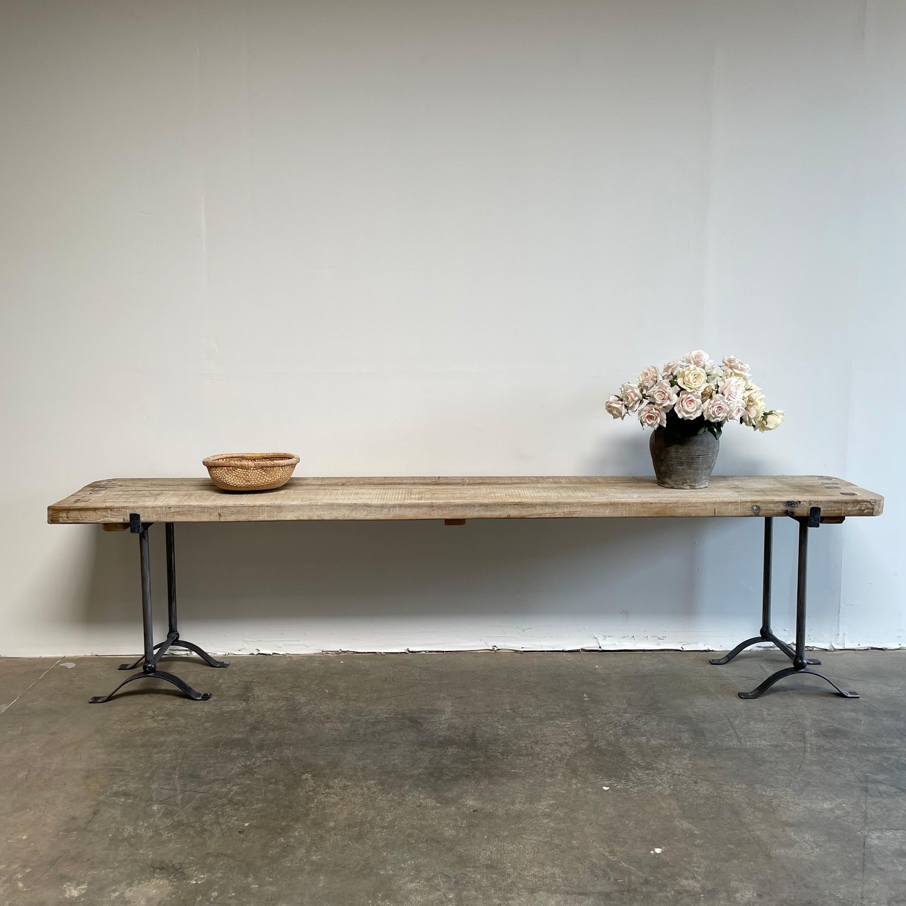 Vintage Reclaimed Wood and Metal Base Console Table at 1stDibs