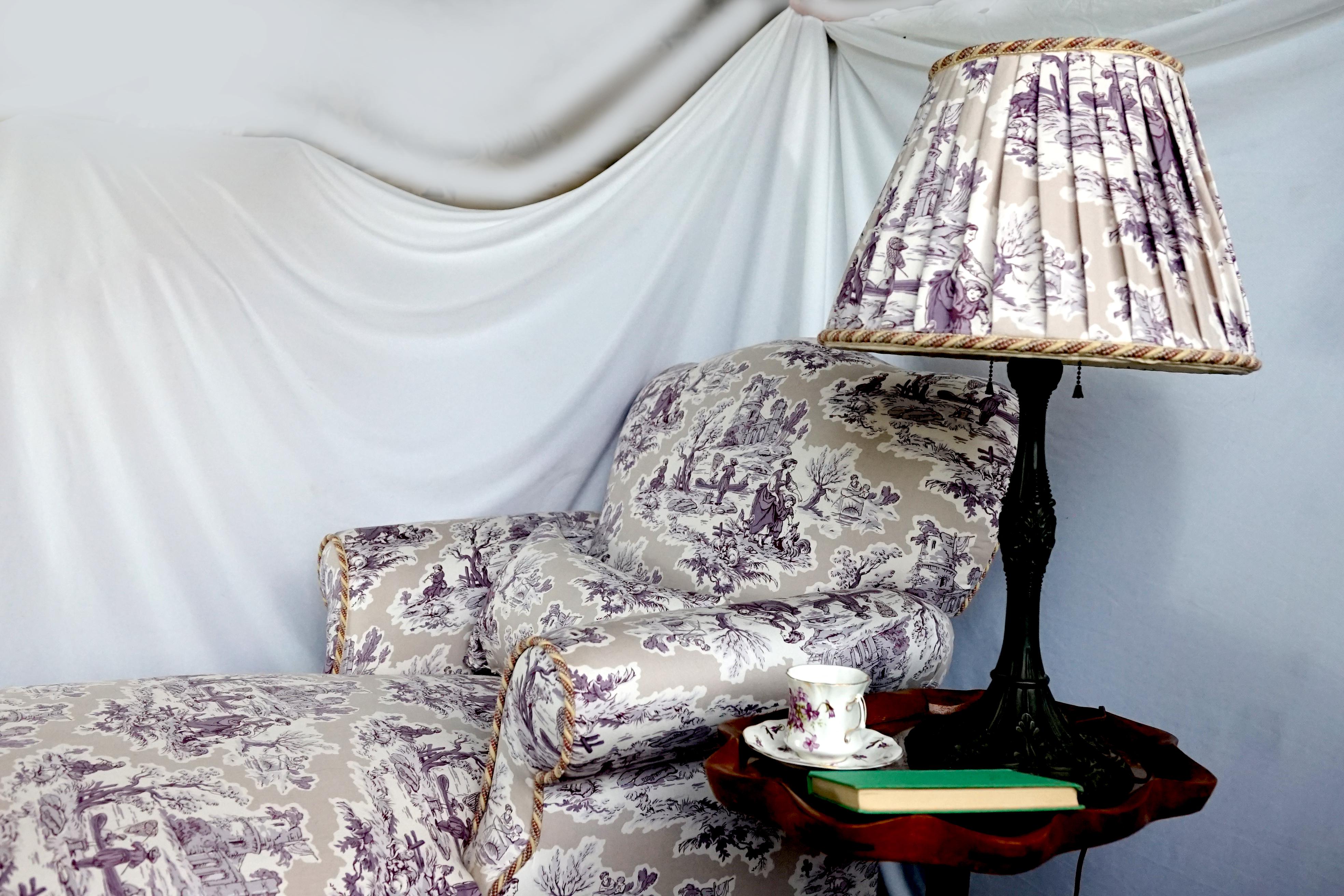 Vintage Reclining Lavender Toile Upholstery Chaise Lounge, Tiffany ...