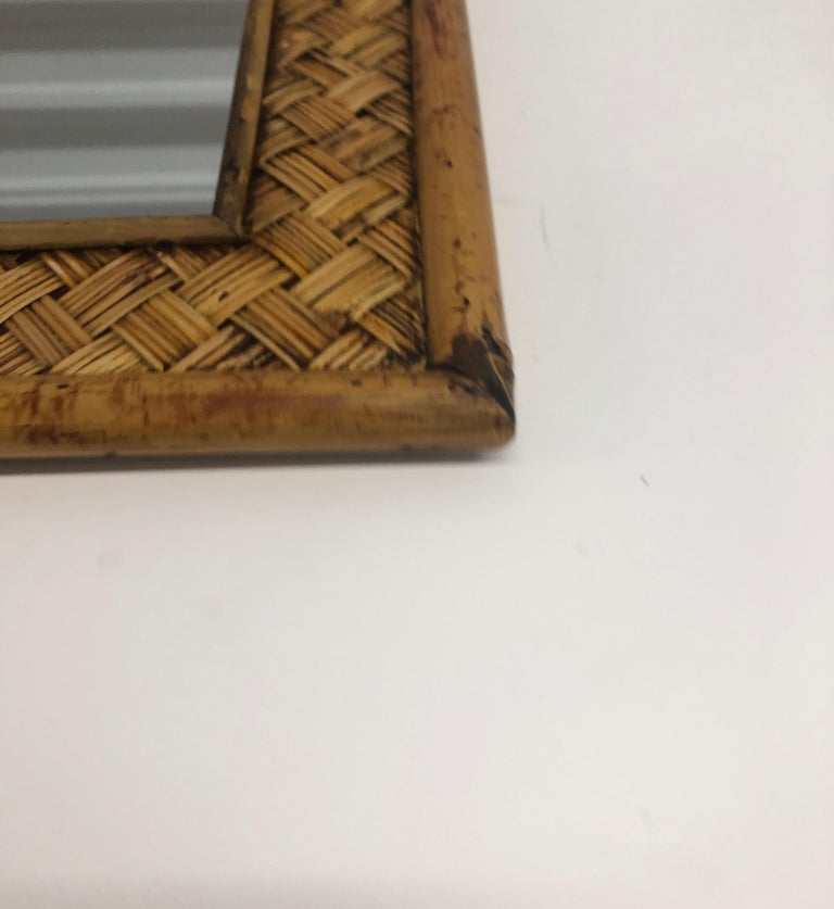 Vintage Rectangular Bamboo Mirror with Trellis Pattern Border at ...