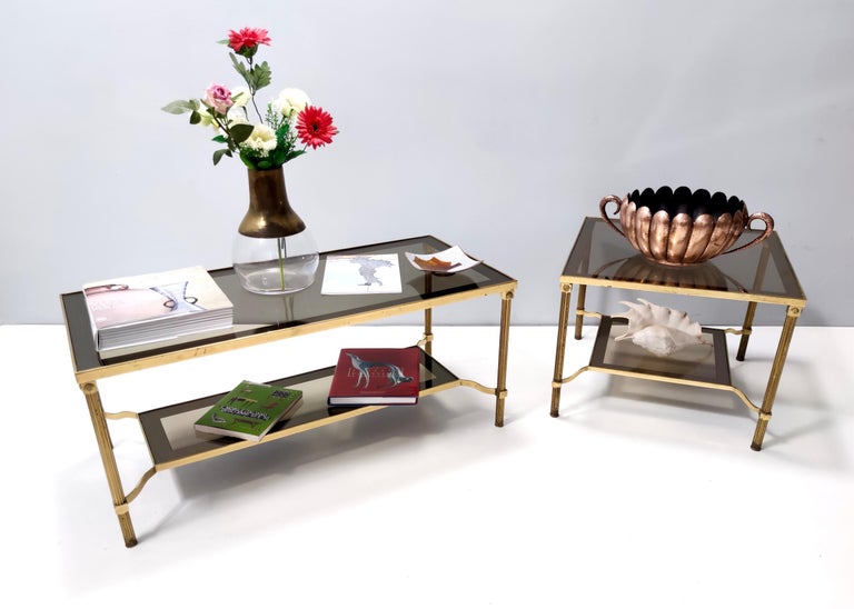 Vintage Rectangular Brass Coffee Table with Mirrored Glass Edges, Italy ...