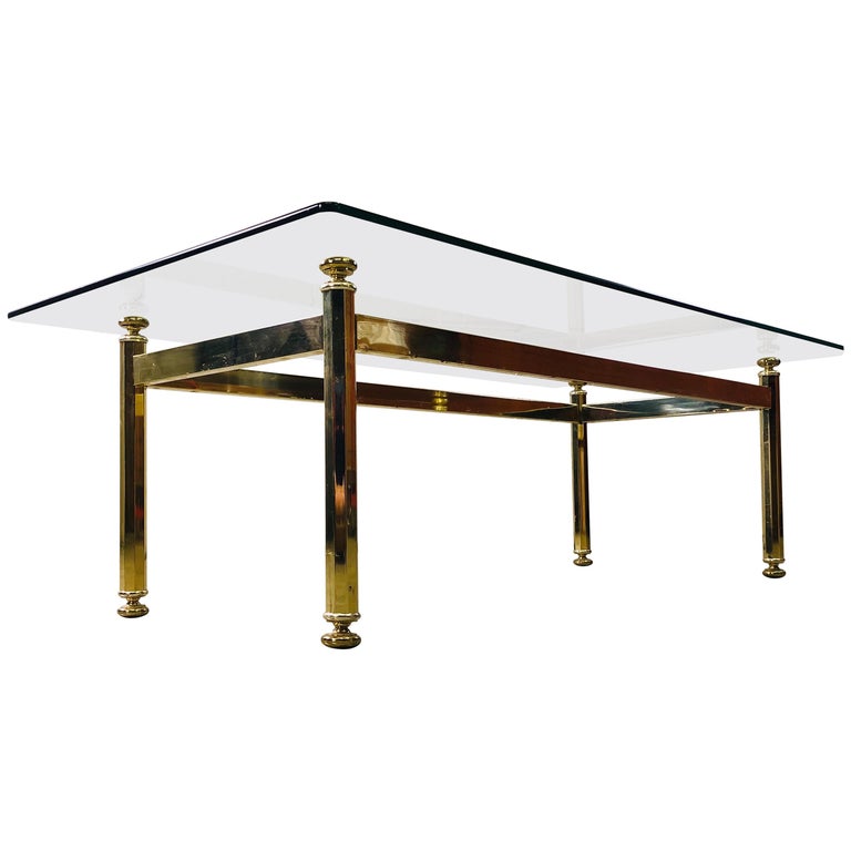 Vintage Rectangular Brass and Glass Top Coffee Table For Sale at 1stDibs