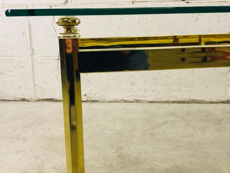 Vintage Rectangular Brass and Glass Top Side Table For Sale at 1stDibs