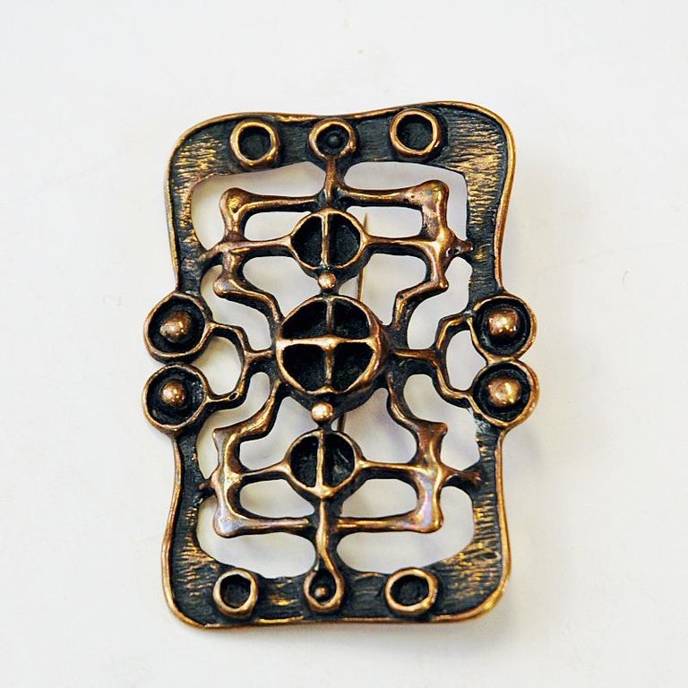Vintage Rectangular Bronze Brooch by Uni David-Andersen for D.a. Norway ...