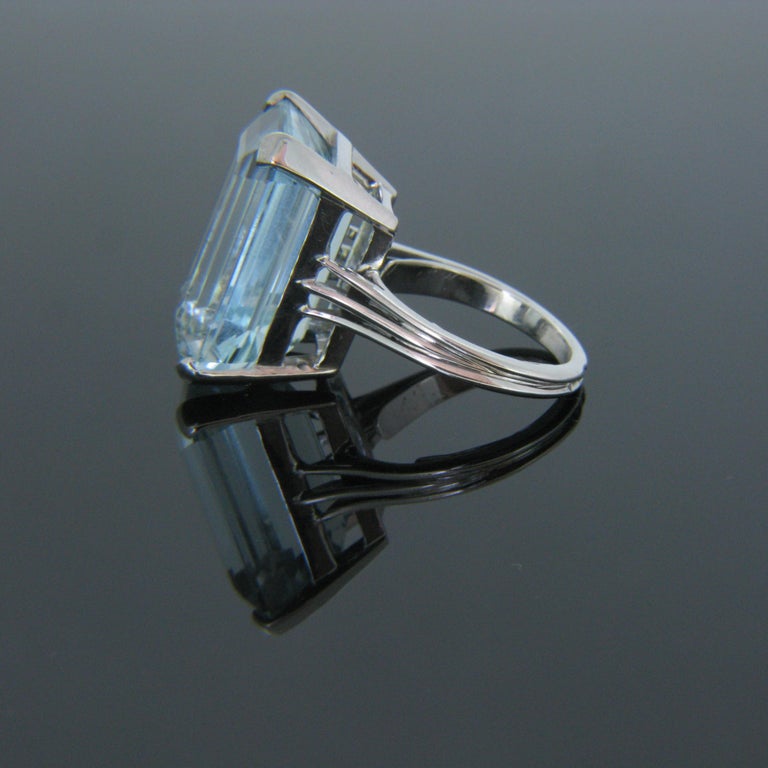Vintage Rectangular Cut Natural Aquamarine White Gold Cocktail Ring at ...