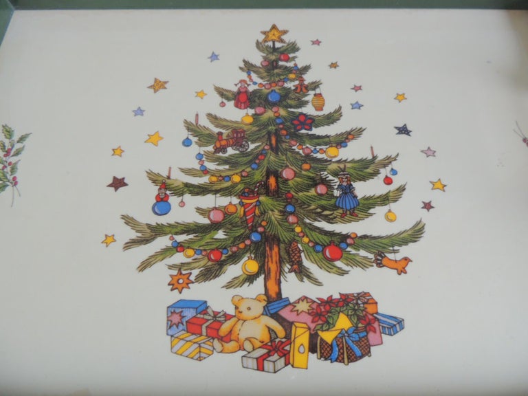 Vintage Rectangular Hunter Green Wood Serving Tray with Handles For ...