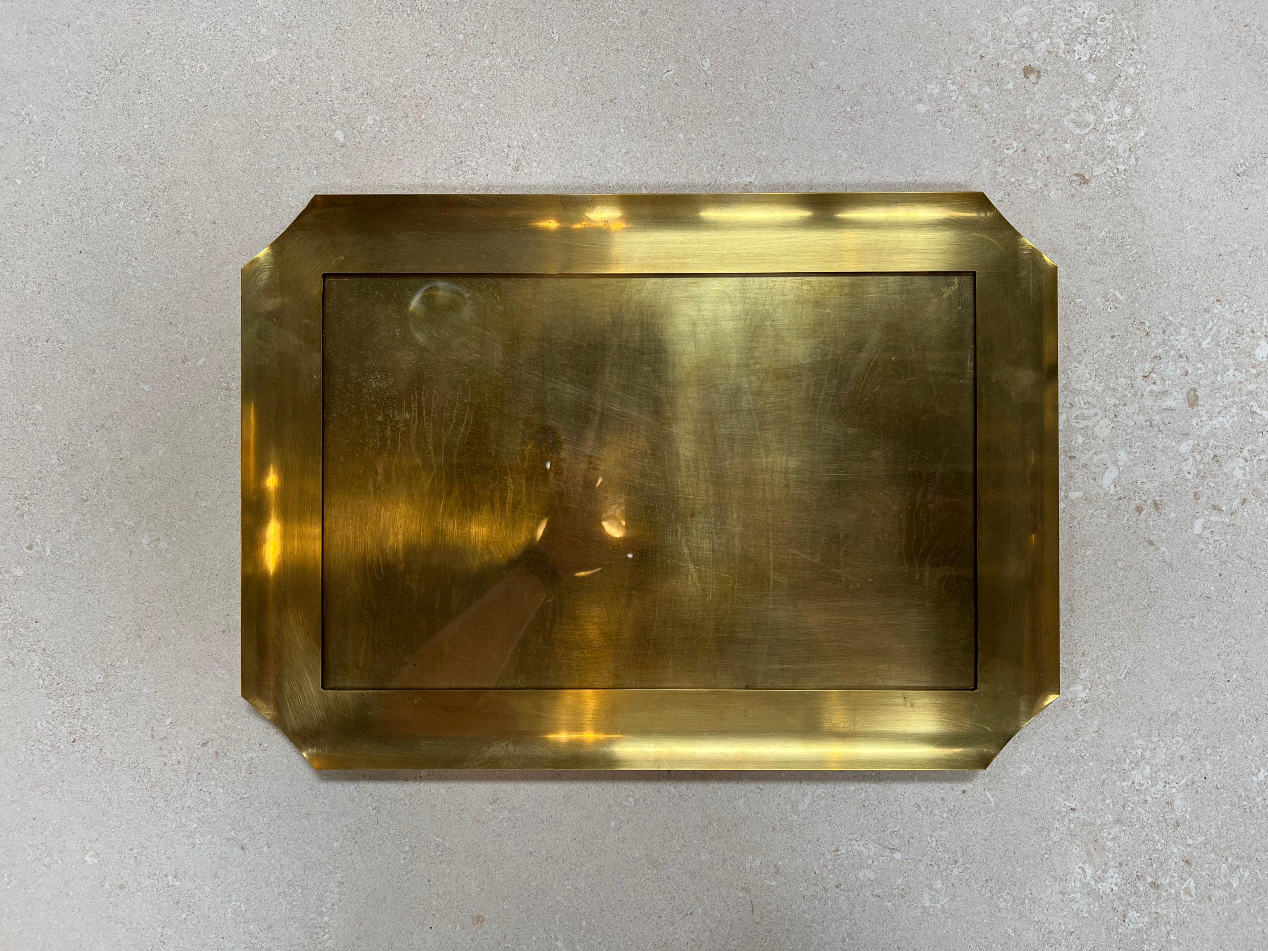 Vintage Rectangular Italian Brass Tray 1980 For Sale at 1stDibs