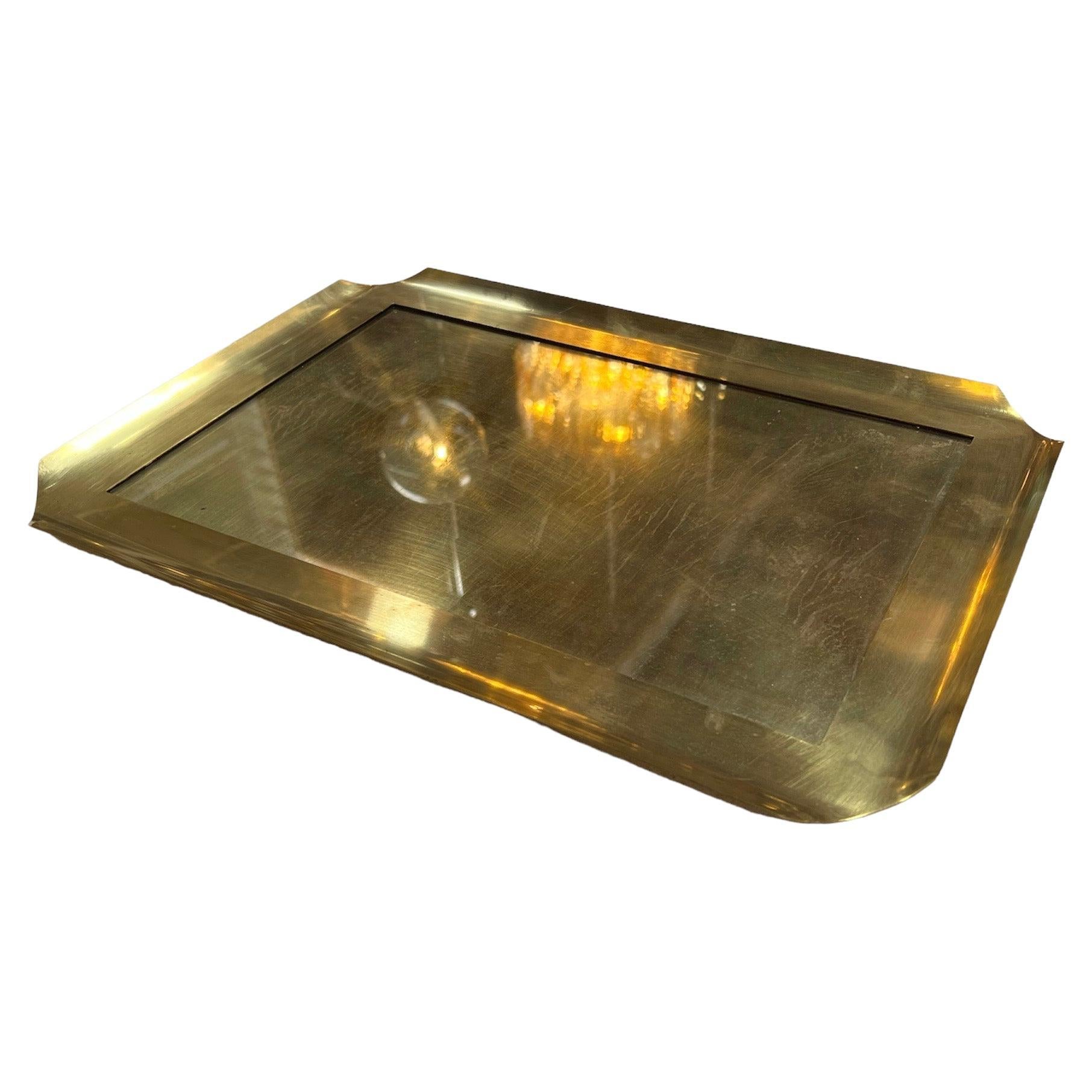 Vintage Rectangular Italian Brass Tray 1980 For Sale at 1stDibs