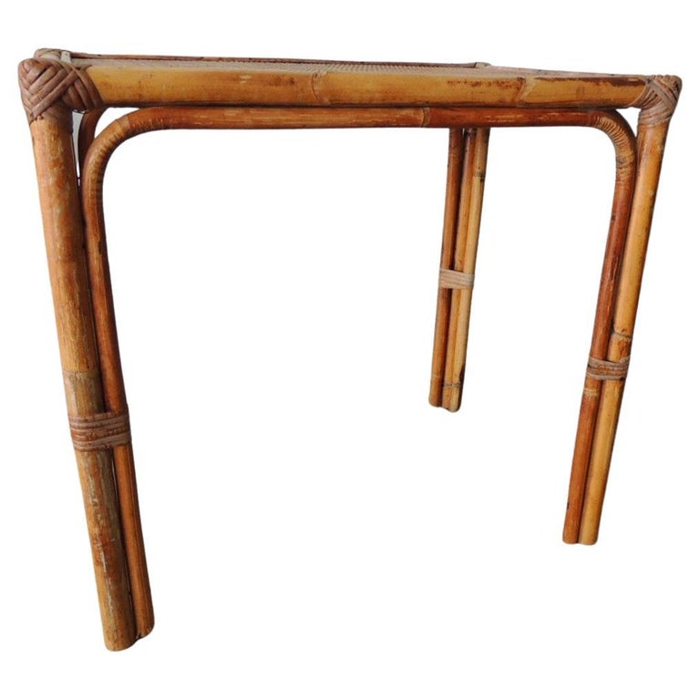 Vintage Rectangular Weathered Bamboo Side Table For Sale at 1stDibs