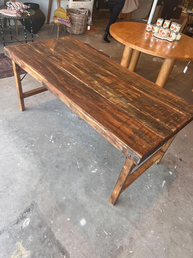 Vintage Recycled Wood Foldable Table For Sale at 1stDibs