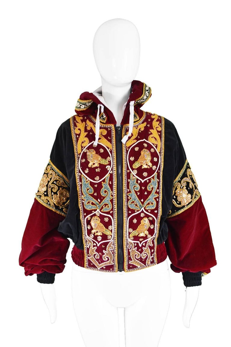 Red and Black Velvet Asian Gold Dragon Vintage Embroidered Bomber ...
