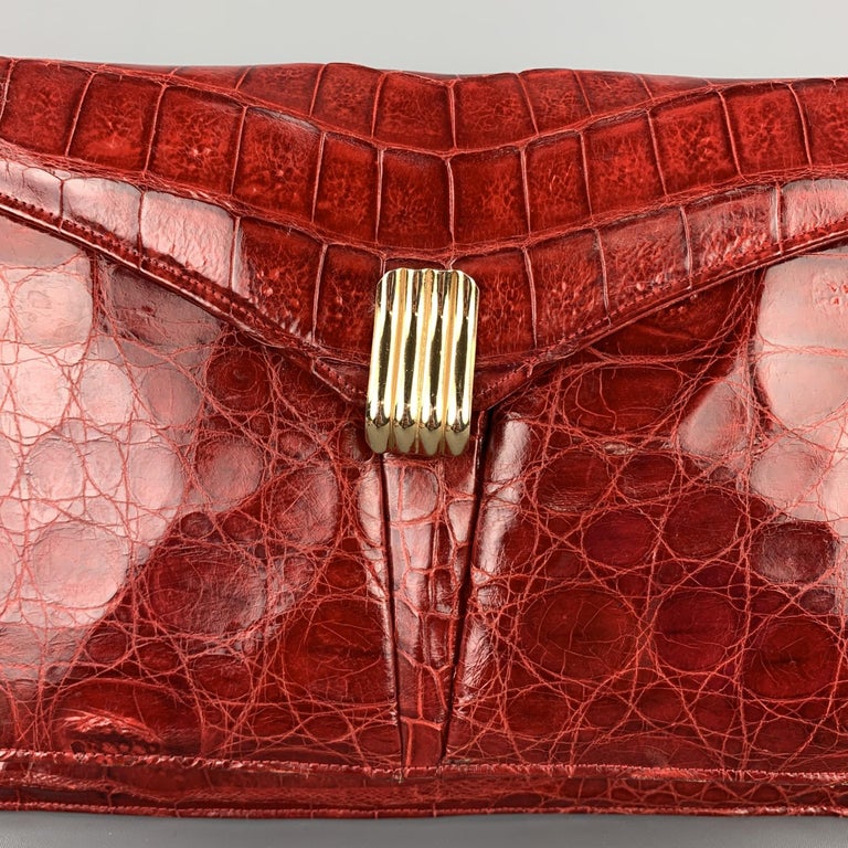 VINTAGE Red Alligator Rectangle Clutch Handbag at 1stDibs