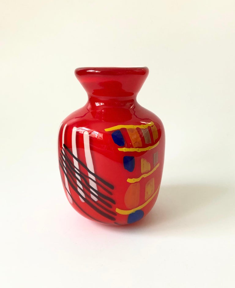 Vintage Red Art Glass Vase For Sale at 1stDibs