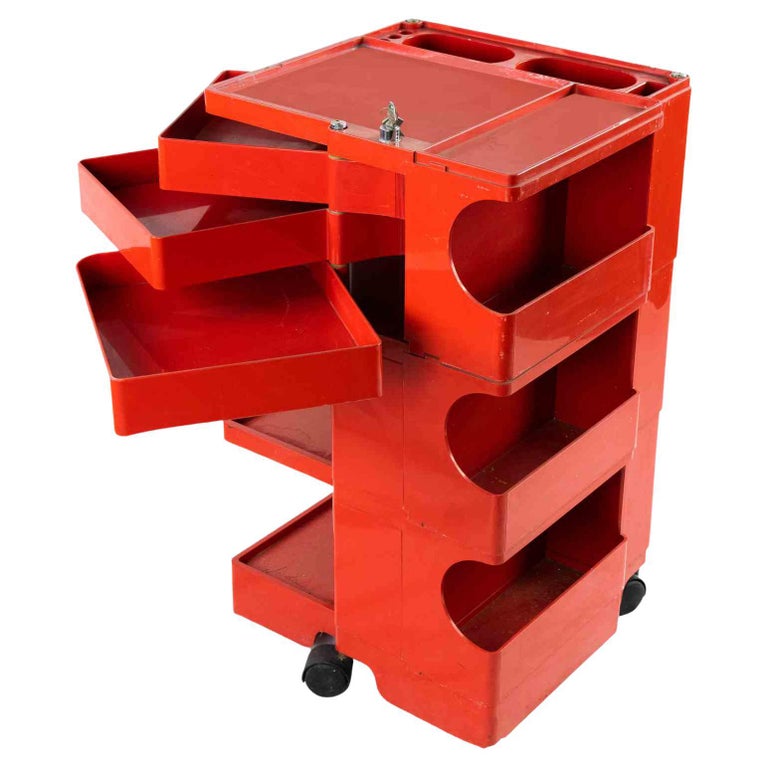 Vintage Red Bobby Cart by Gio Colombo, 1970s at 1stDibs