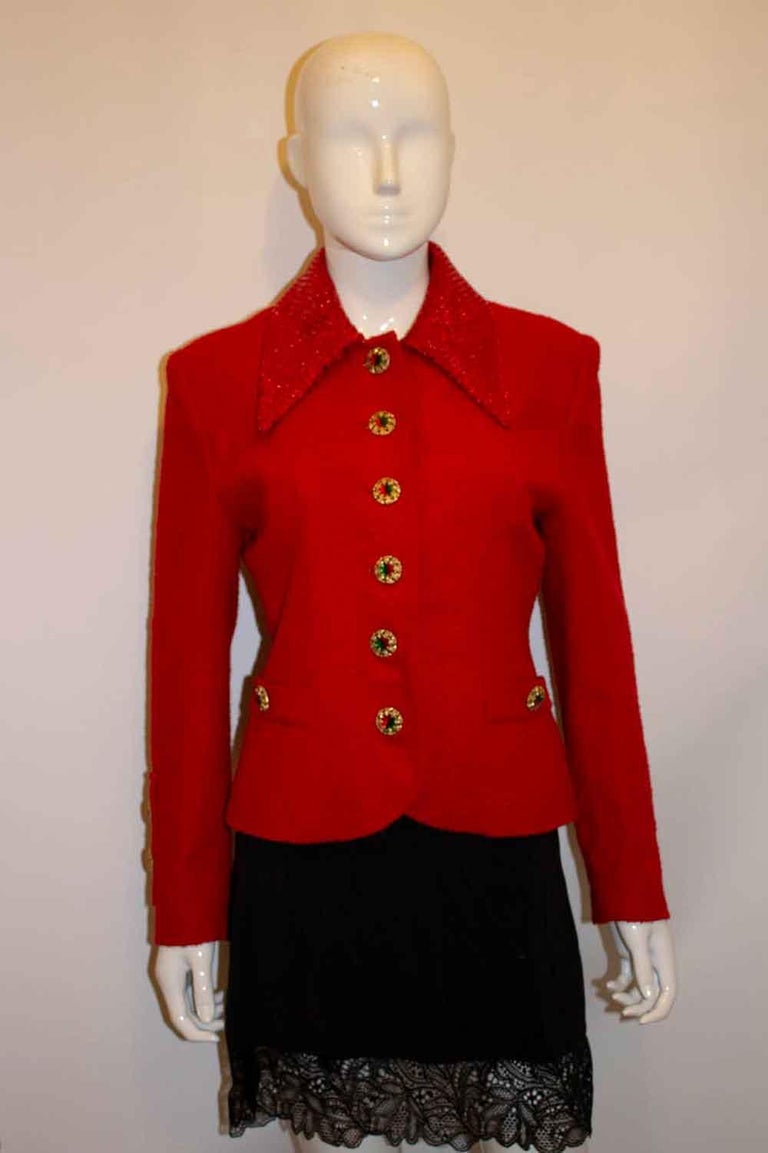 Vintage Red Boucle Jacket with Sequin Collar For Sale at 1stDibs