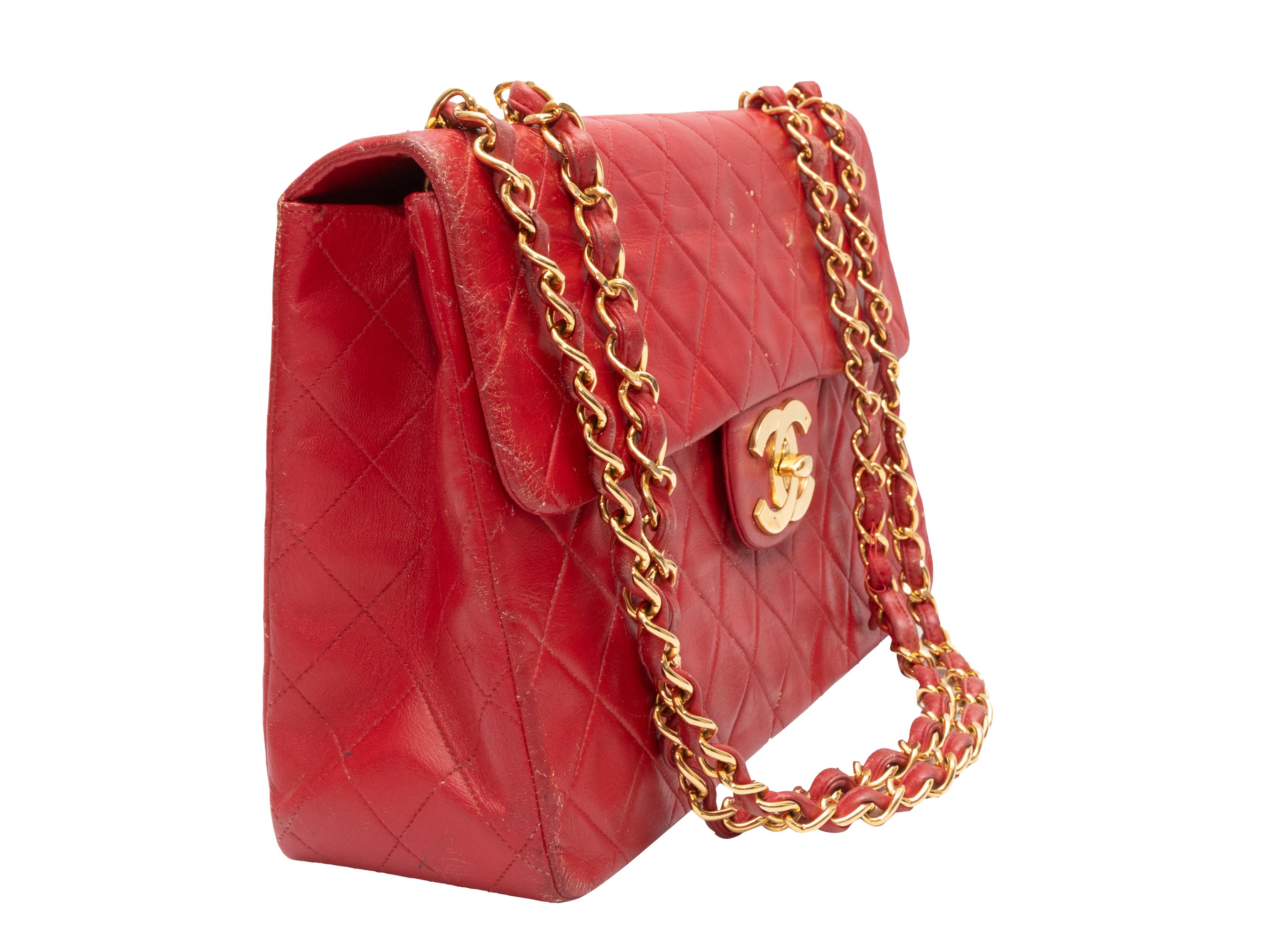 Vintage Red Chanel 3 Series Quilted Jumbo XL Flap Bag For Sale at 1stDibs