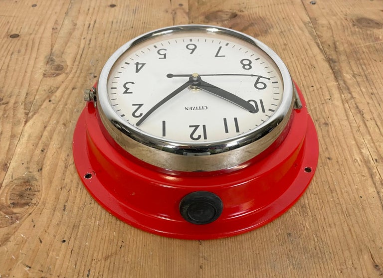 Vintage Red Citizen Navy Wall Clock, 1970s at 1stDibs