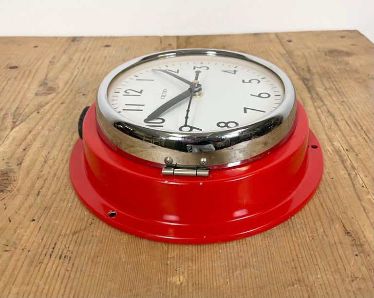 Vintage Red Citizen Navy Wall Clock, 1970s at 1stDibs