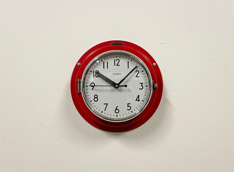 Vintage Red Citizen Navy Wall Clock, 1970s at 1stDibs