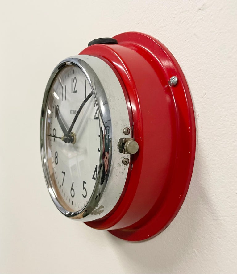Vintage Red Citizen Navy Wall Clock, 1970s at 1stDibs