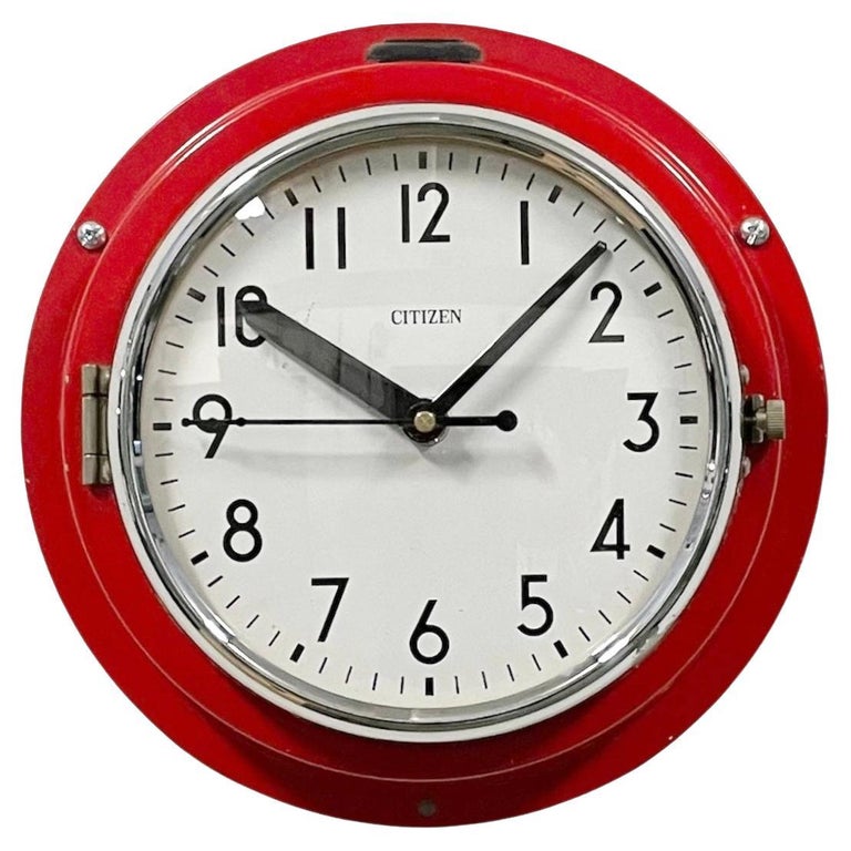 Vintage Red Citizen Navy Wall Clock, 1970s at 1stDibs