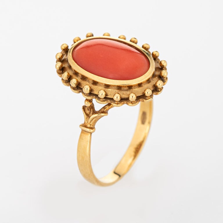 Vintage Red Coral Ring 18k Yellow Gold Oval Mount Fine Estate Jewelry ...