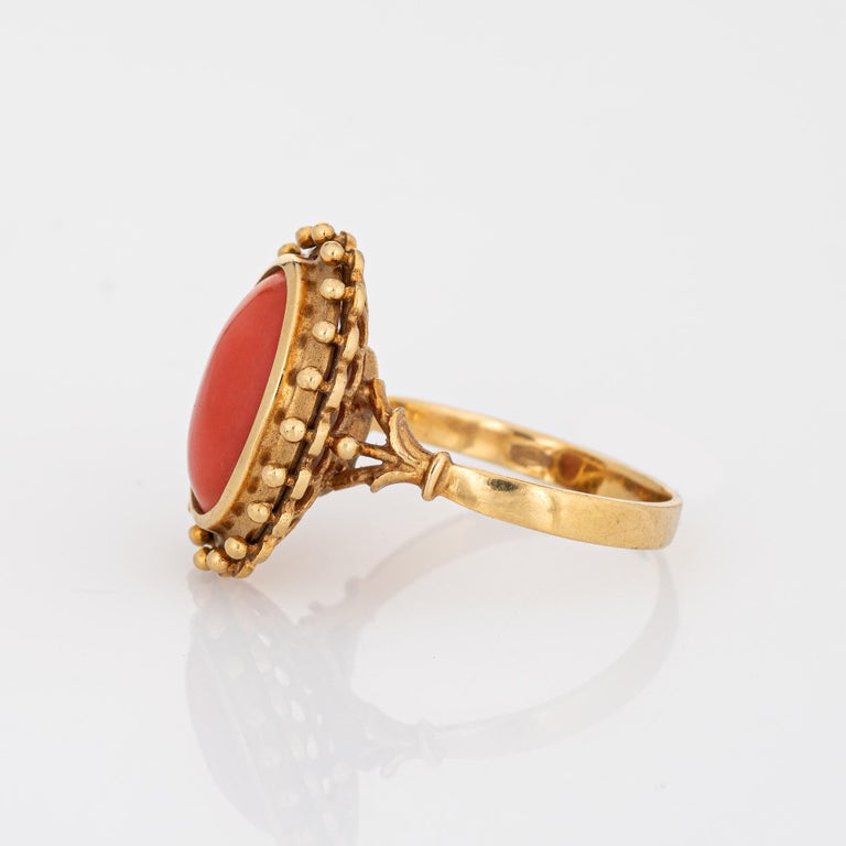 Vintage Red Coral Ring 18k Yellow Gold Oval Mount Fine Estate Jewelry ...