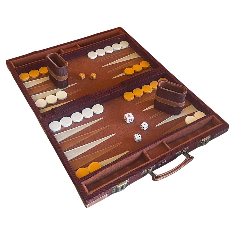 Vintage Red Needlecord and Bakelite Backgammon Set For Sale at 1stDibs