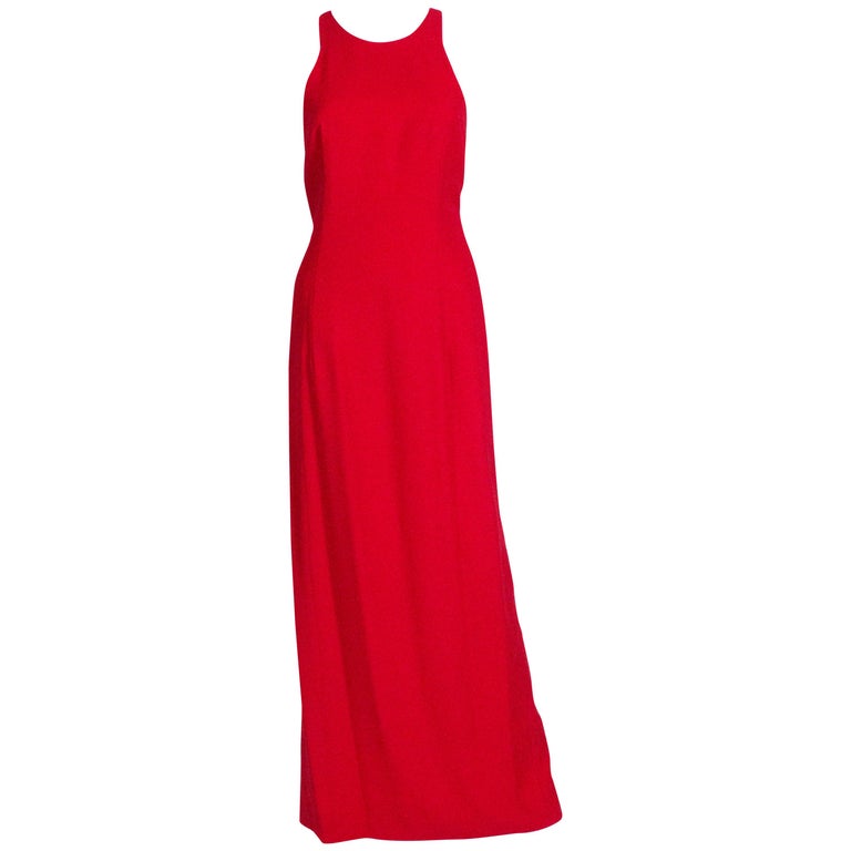 Vintage Red Crepe Column Dress with Cut Out Back For Sale at 1stDibs