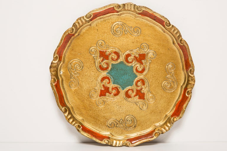 Vintage Red Decorative Wood Plate, Italy, 1960s For Sale at 1stDibs