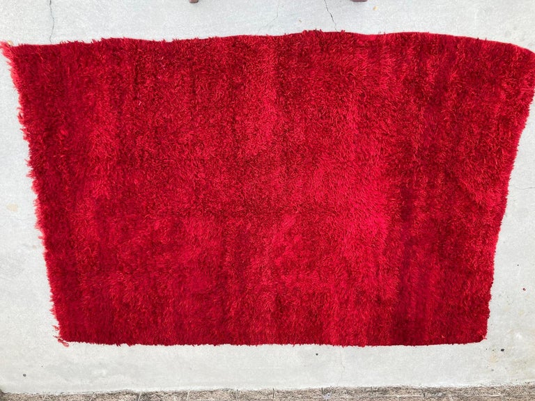 Vintage Red Ethnic Moroccan Fluffy Rug Bed of Roses For Sale at 1stDibs