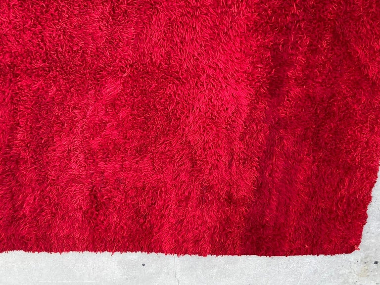 Vintage Red Ethnic Moroccan Fluffy Rug Bed of Roses For Sale at 1stDibs