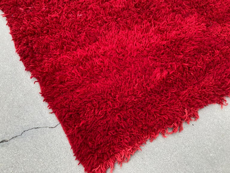 Vintage Red Ethnic Moroccan Fluffy Rug Bed of Roses For Sale at 1stDibs