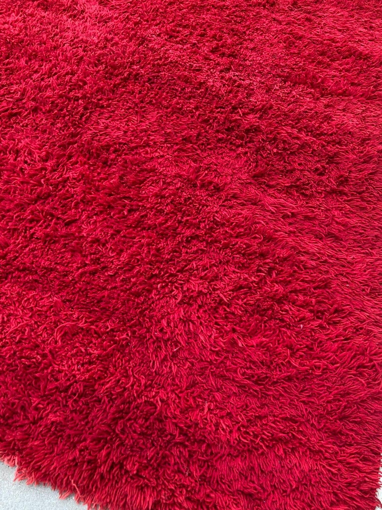 Vintage Red Ethnic Moroccan Fluffy Rug Bed of Roses For Sale at 1stDibs