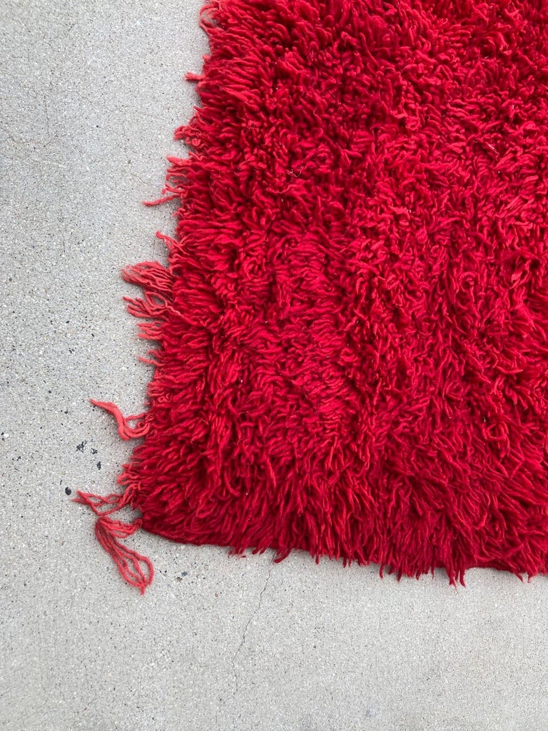 Vintage Red Ethnic Moroccan Fluffy Rug Bed of Roses For Sale at 1stDibs