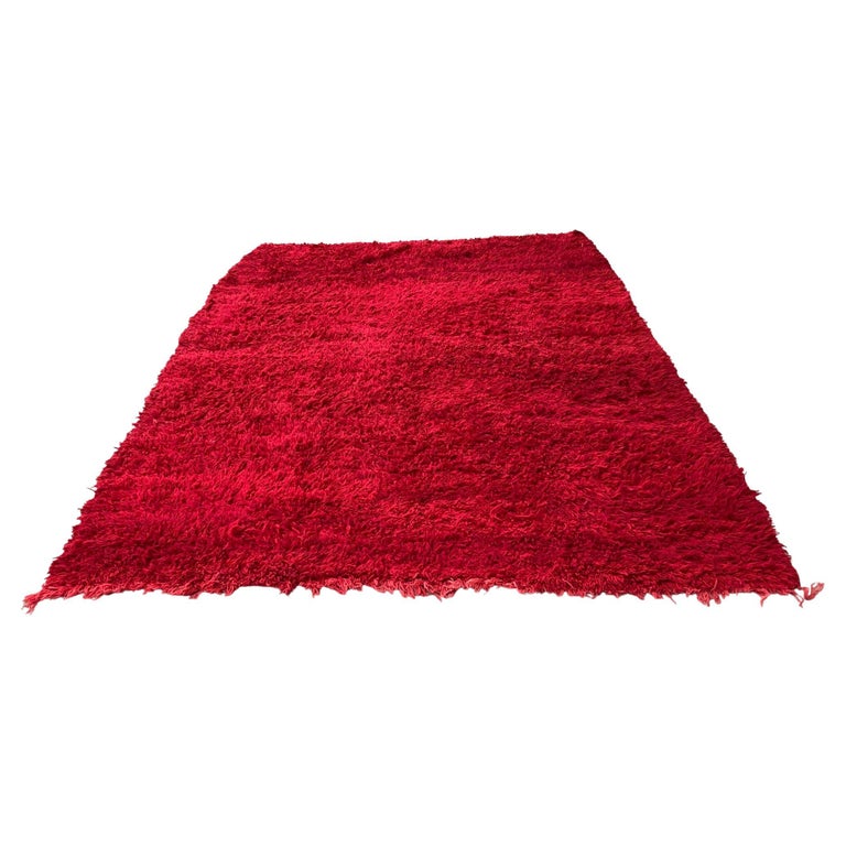 Vintage Red Ethnic Moroccan Fluffy Rug Bed of Roses For Sale at 1stDibs