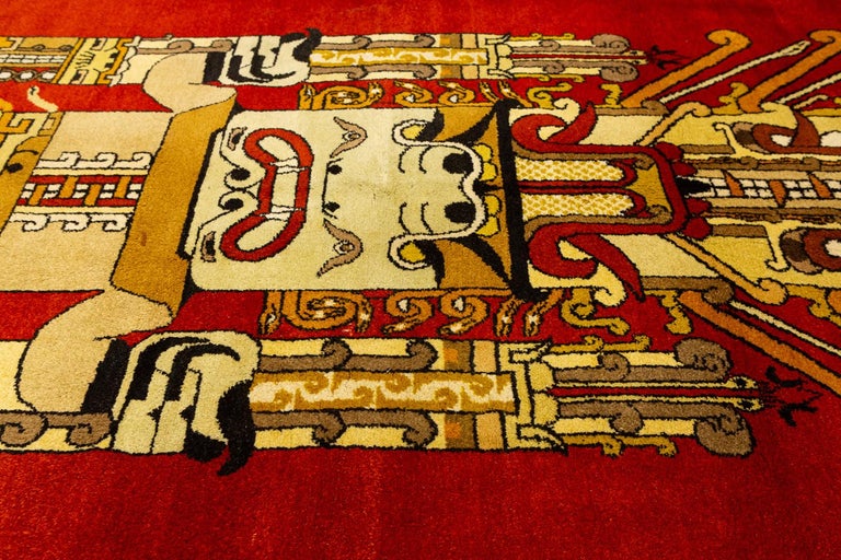 European Rug with Mayan Culture Design, 1950-1970 For Sale at 1stDibs