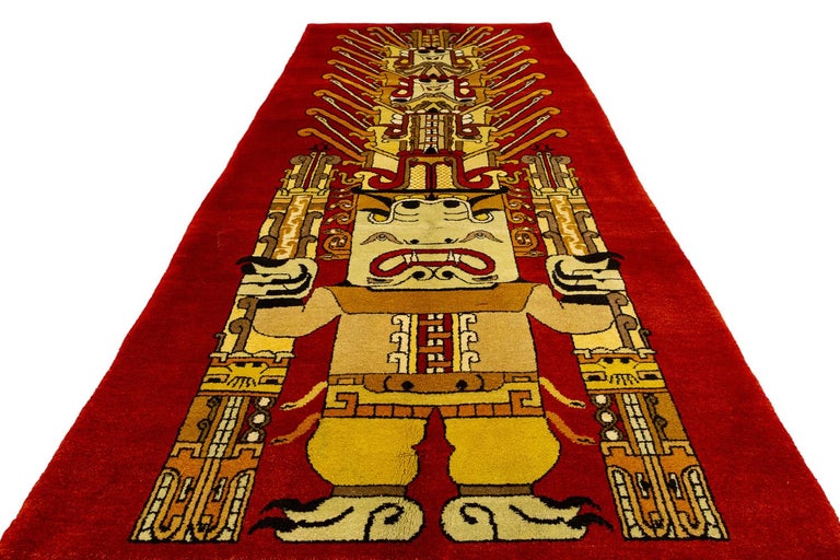 European Rug with Mayan Culture Design, 1950-1970 For Sale at 1stDibs