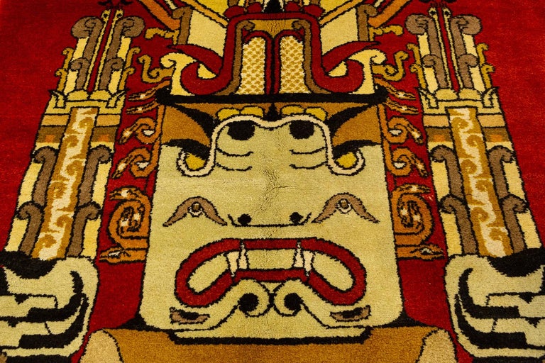 European Rug with Mayan Culture Design, 1950-1970 For Sale at 1stDibs