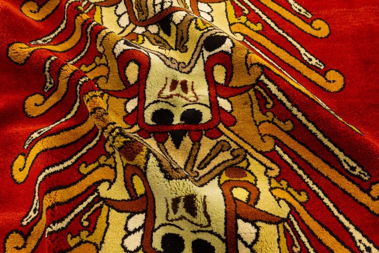 European Rug with Mayan Culture Design, 1950-1970 For Sale at 1stDibs