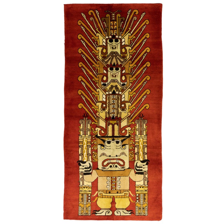 European Rug with Mayan Culture Design, 1950-1970 For Sale at 1stDibs