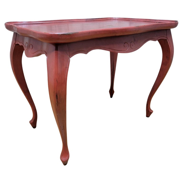 Vintage Red Hand Painted Oak Side Table For Sale at 1stDibs
