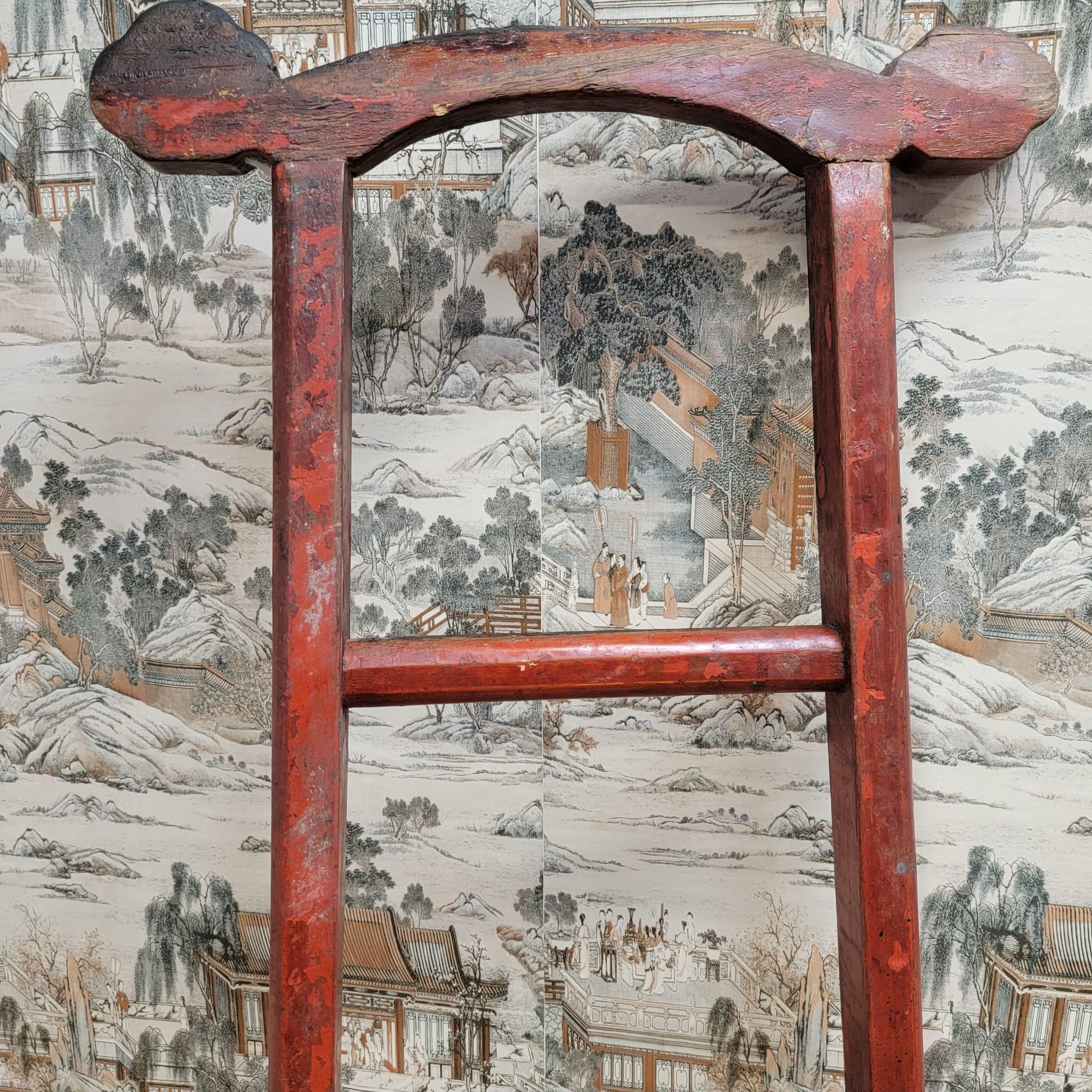 Vintage Chinese Red Lacquer Elm Decorative Ladder For Sale at 1stDibs