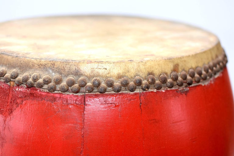 Vintage Red Lacquered Drum, Maker's Mark at 1stDibs