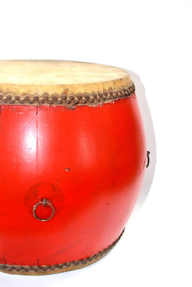 Vintage Red Lacquered Drum, Maker's Mark at 1stDibs
