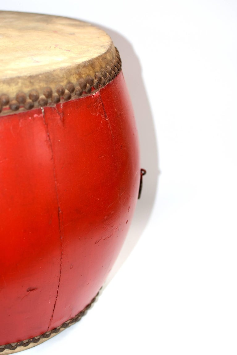 Vintage Red Lacquered Drum, Maker's Mark at 1stDibs