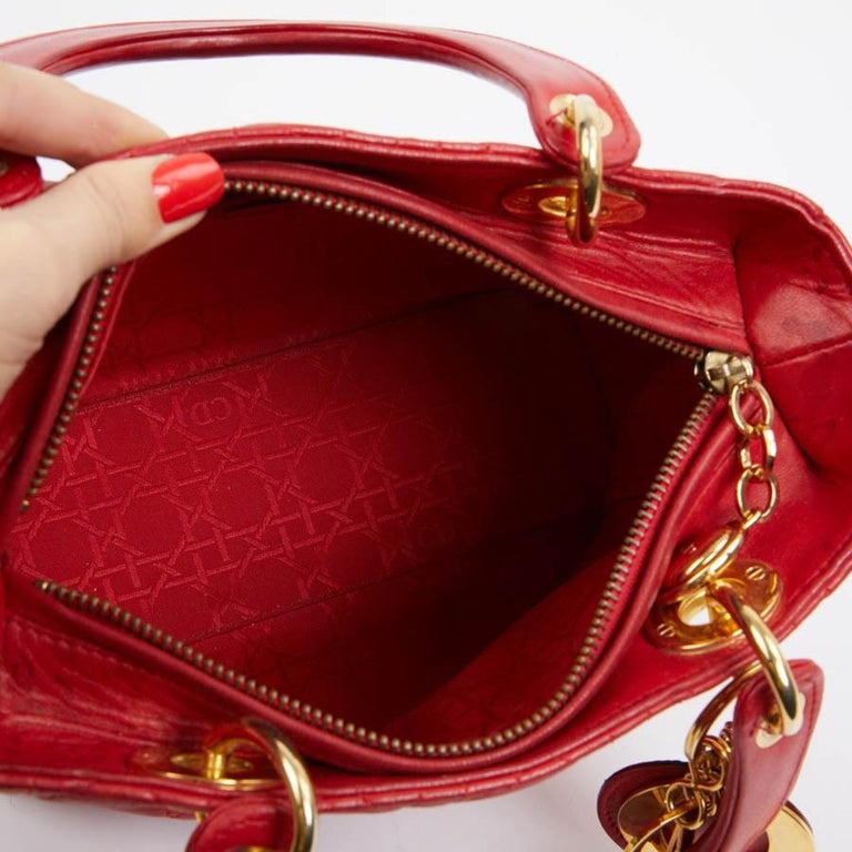 Vintage Red Lady Dior Cannage Quilt Lambskin Bag at 1stDibs | red ...