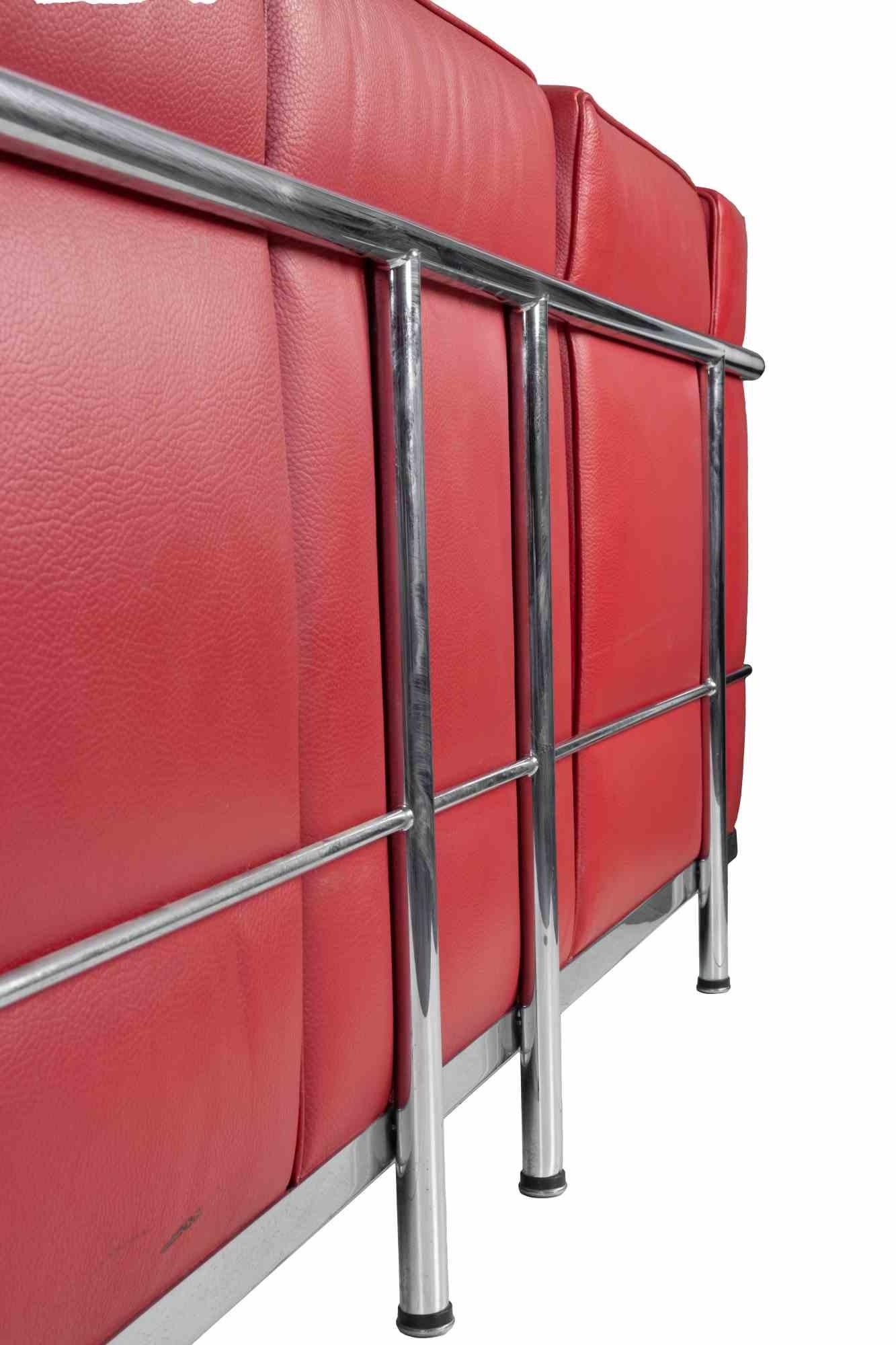 Vintage Red LC2 Sofa by Le Corbusier, Italy 1970s For Sale at 1stDibs