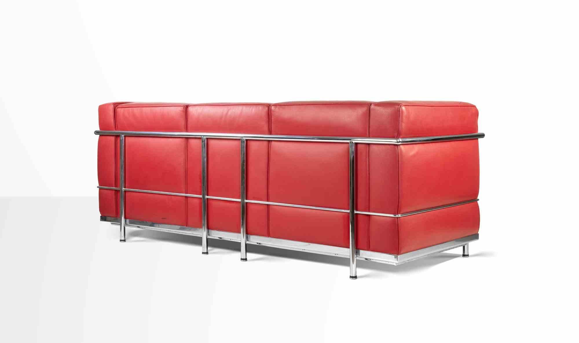 Vintage Red LC2 Sofa by Le Corbusier, Italy 1970s For Sale at 1stDibs